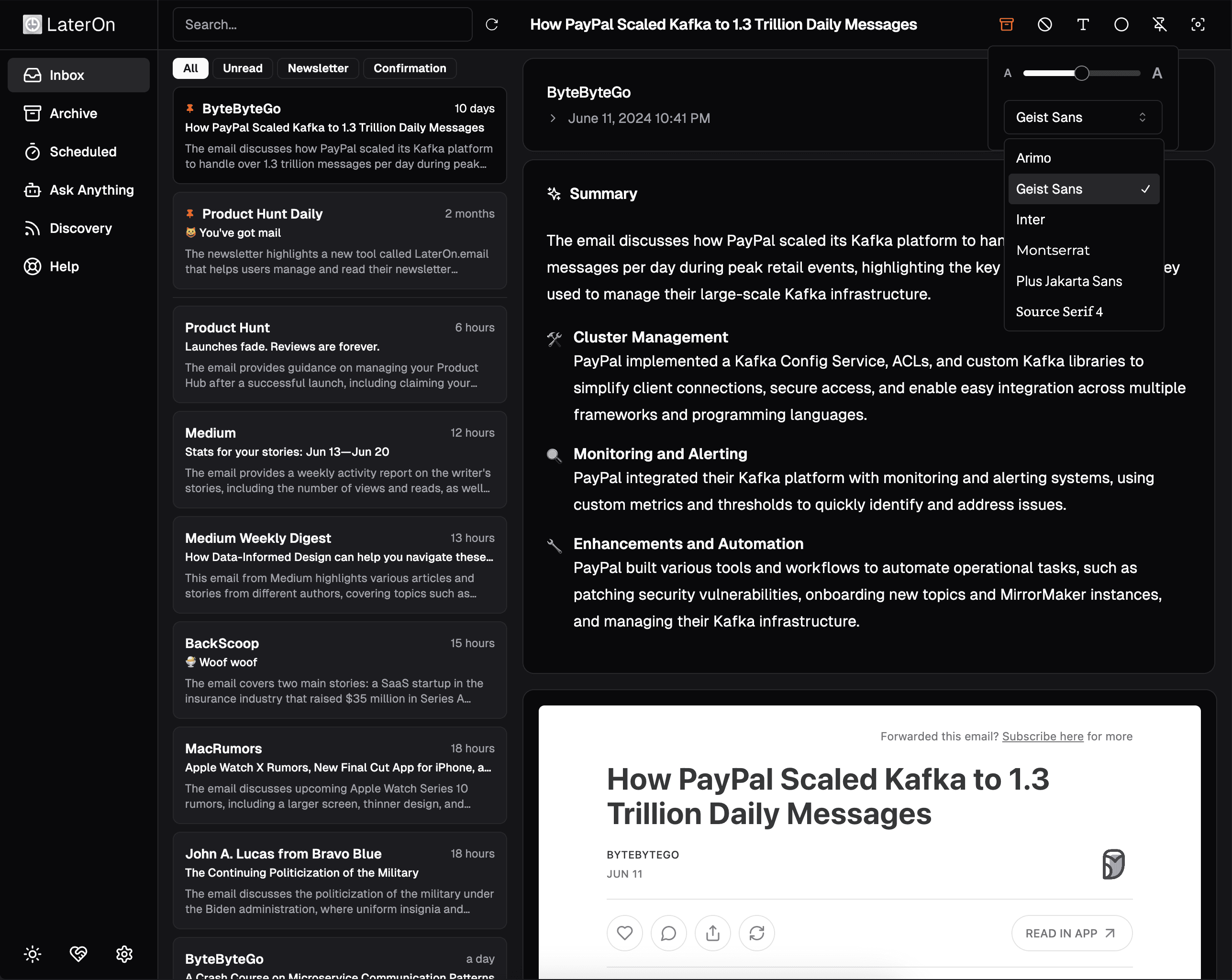 LaterOn - Newsletter aggregator and scheduler with AI summarization